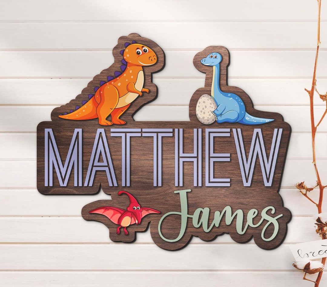 Custom Dinosaur Kid Wood Nursery Name Sign Personalized Large Wooden ...