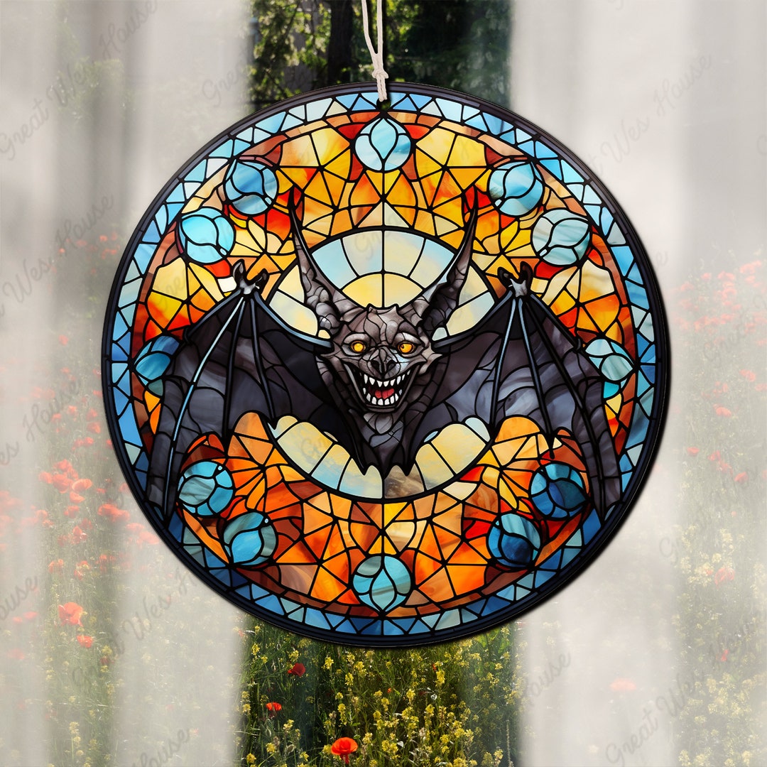 Bat Acrylic Stained Glass Window Hanging Decor, Pumpkin New House Decor ...