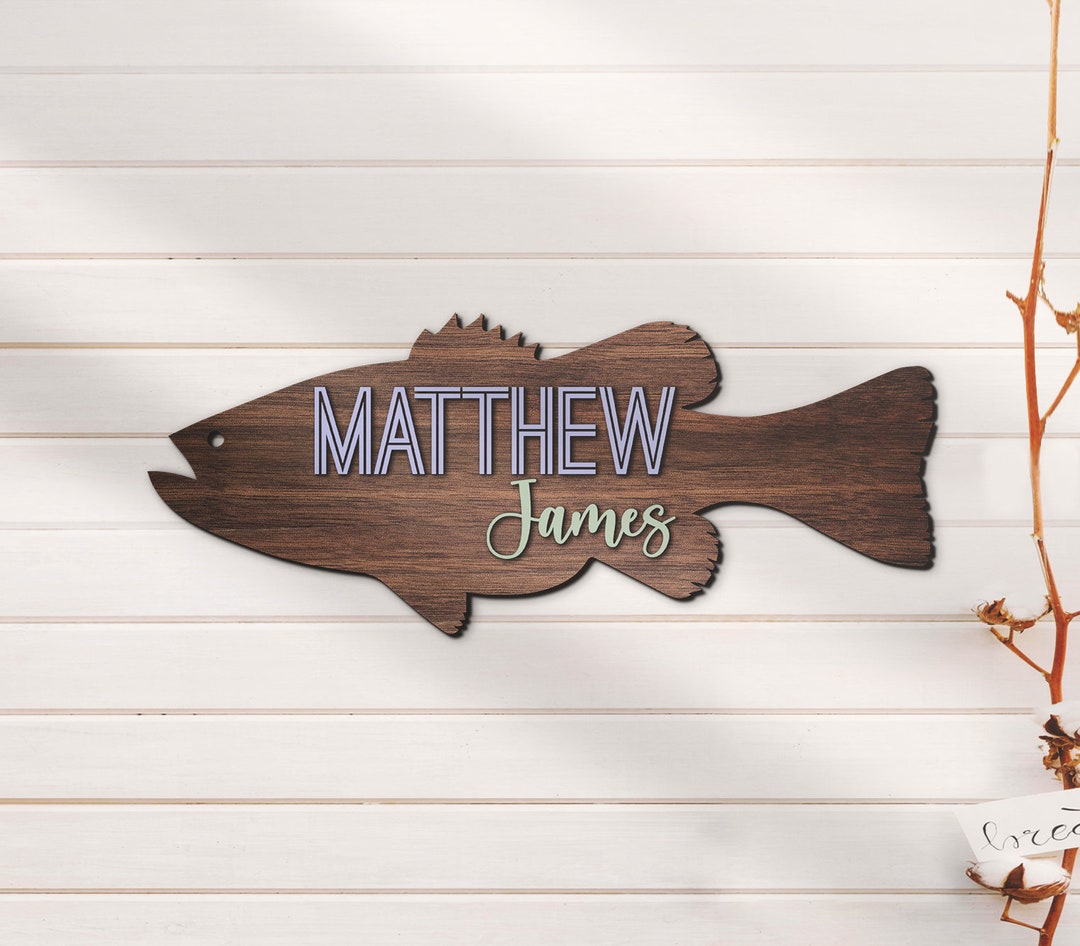 Custom Fishing 3D Kid Wood Nursery Name Sign Personalized Large Bass ...