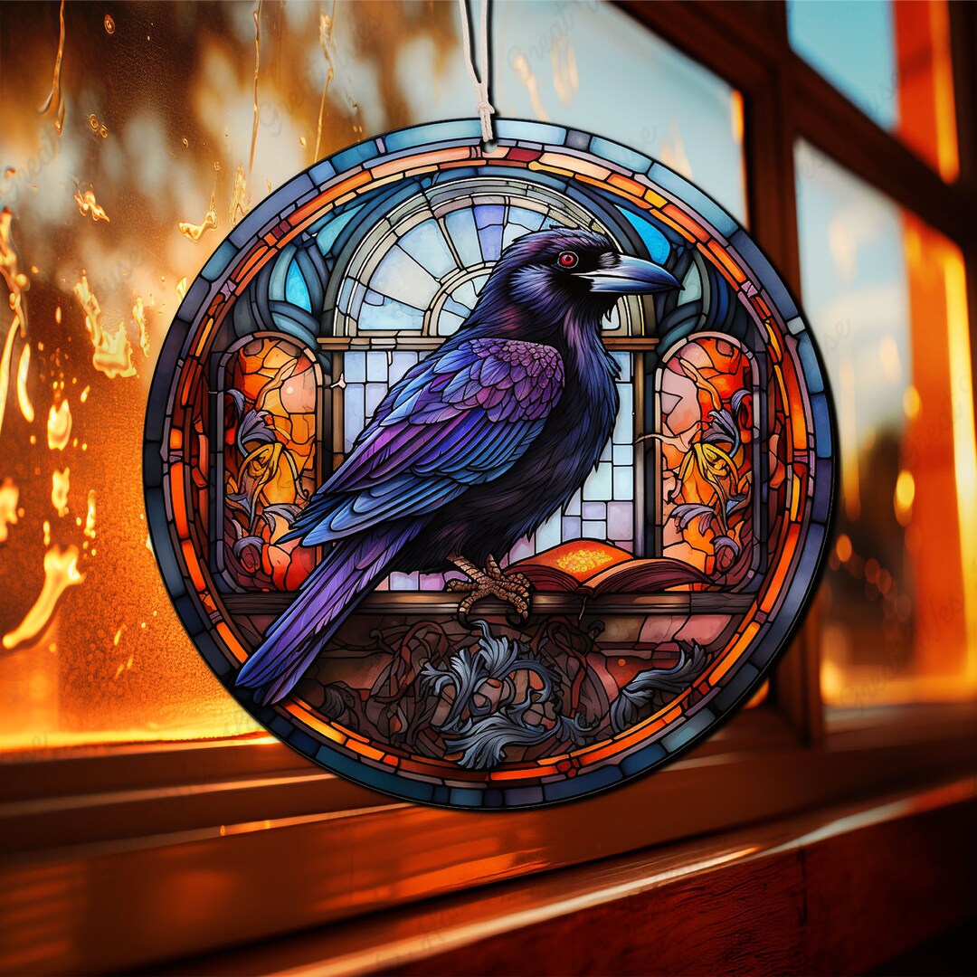 Raven Crow Acrylic Stained Glass Window Hanging Decor, New House Decor ...