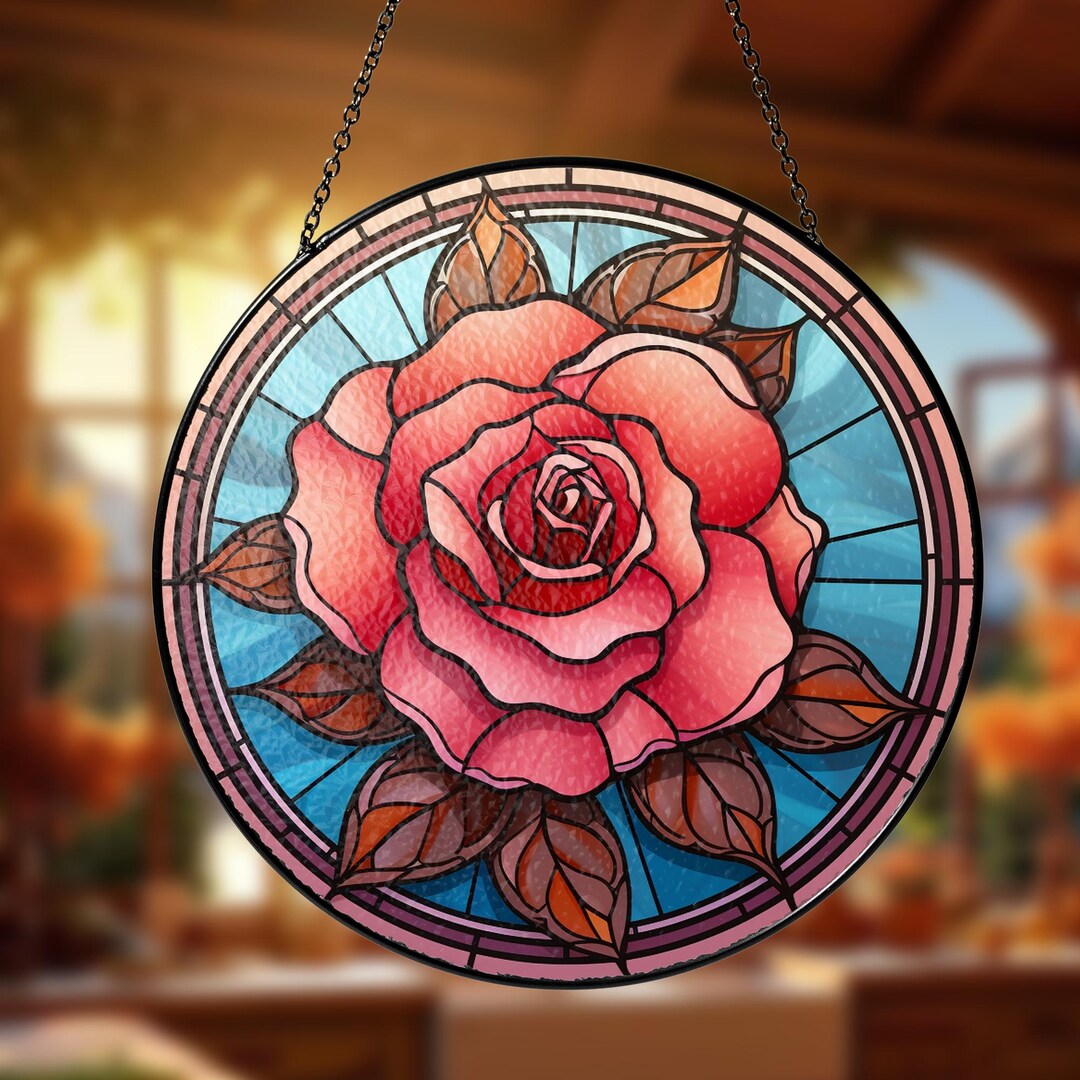 Rose Flower Stained Glass Suncatcher Window Hanging Decor, New House ...