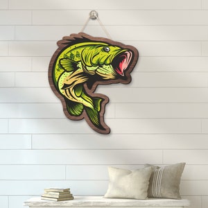 Bass Fishing Wood Fish Sign Large Wooden Fisher Name Hanging Door ...