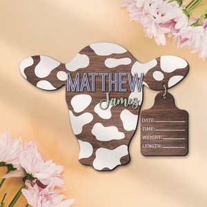 Baby Boy Cow Birth Stats Sign Nursery Announcement Cattle Tag Hospital ...