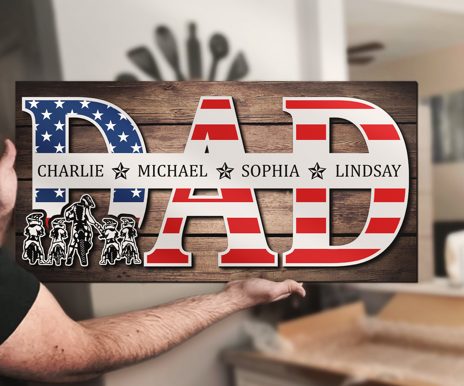 Custom Motocross Biker US Flag Dad Son Name Wood Sign - Etsy