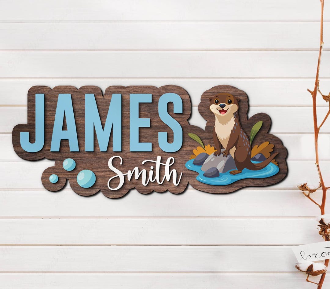 Custom Otter Animal 3D Wood Nursery Round Name Sign Personalized ...