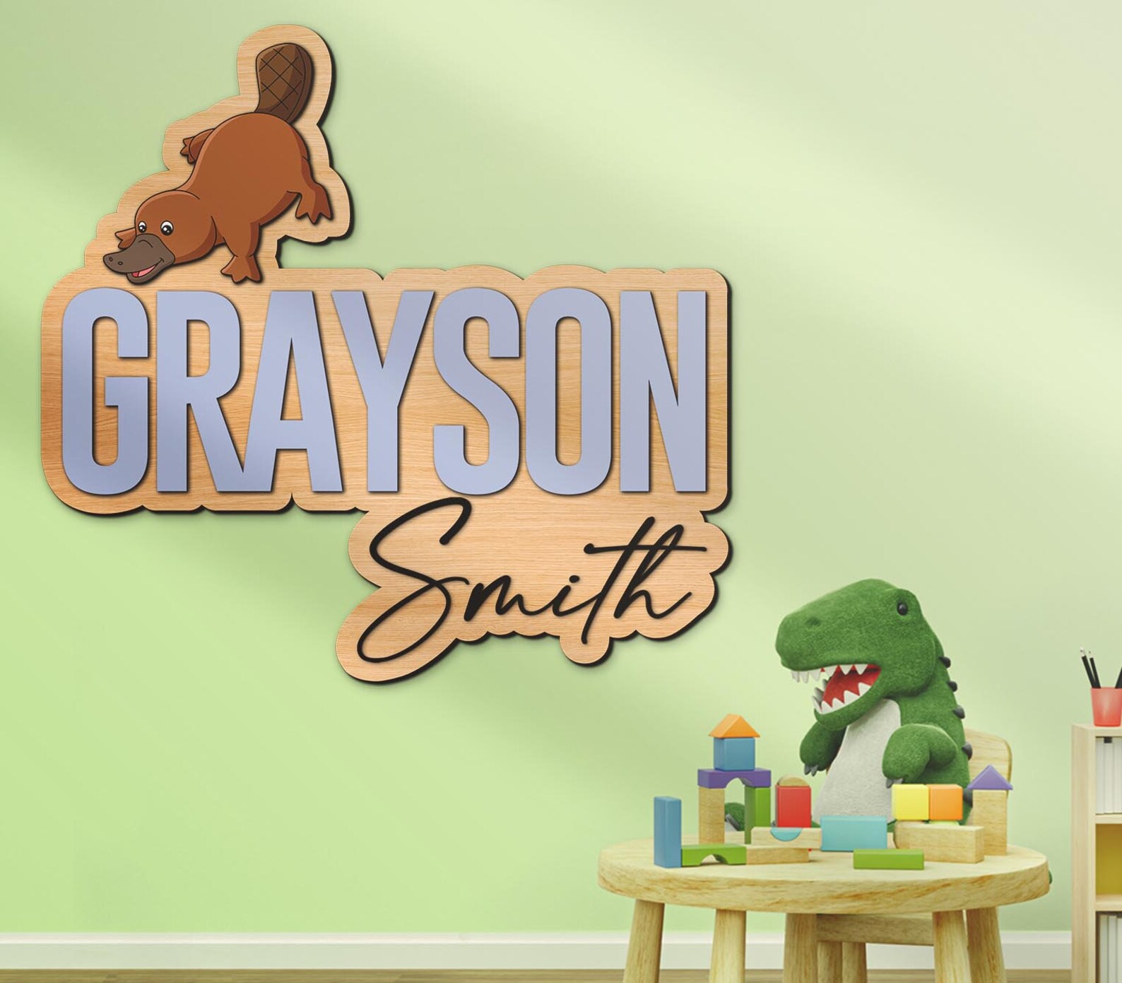Custom Cute Platypus Wood Nursery Name Sign Personalized Large Wooden ...