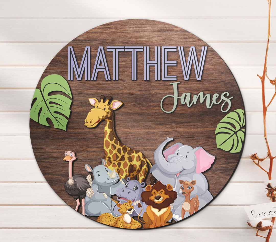 Custom Safari Animal 3D Wood Nursery Name Sign Personalized Elephant ...