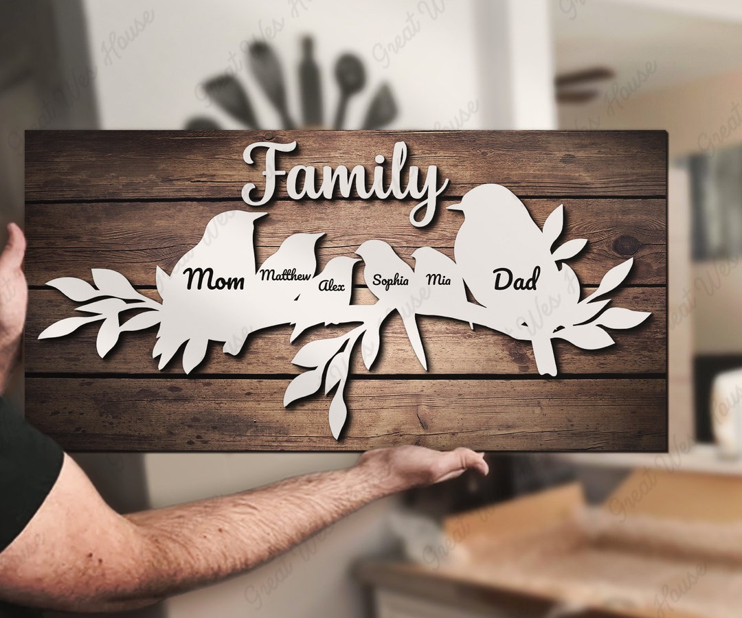 Custom Bird Family Tree Wood Sign Personalized Fathers Day Gift for ...