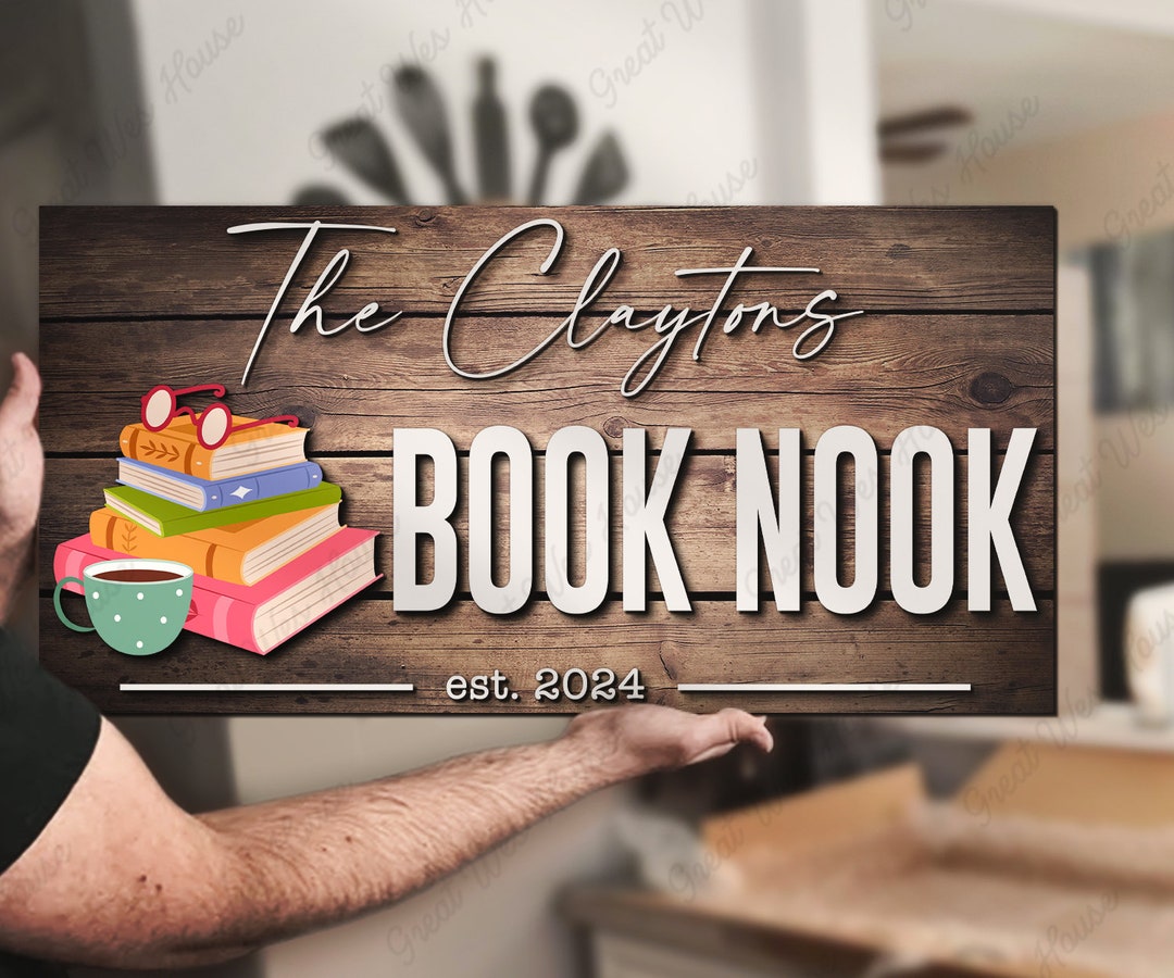 Custom Book Nook Wood Name Sign Personalized Large Library Name Sign ...