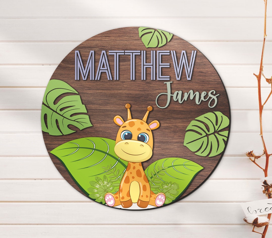 Custom Giraffe Animal 3D Wood Nursery Name Sign Personalized Safari ...