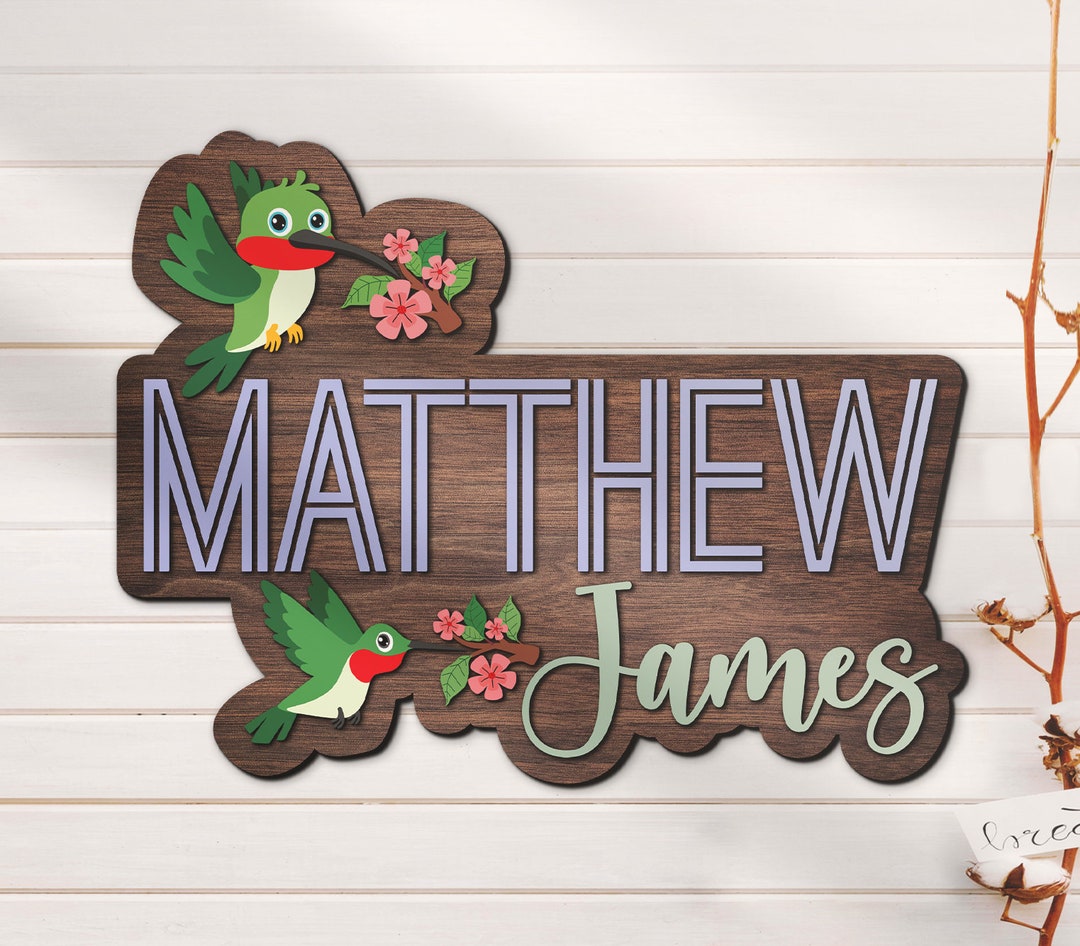 Custom Hummingbird Animal Wood Nursery Name Sign Personalized Wooden ...