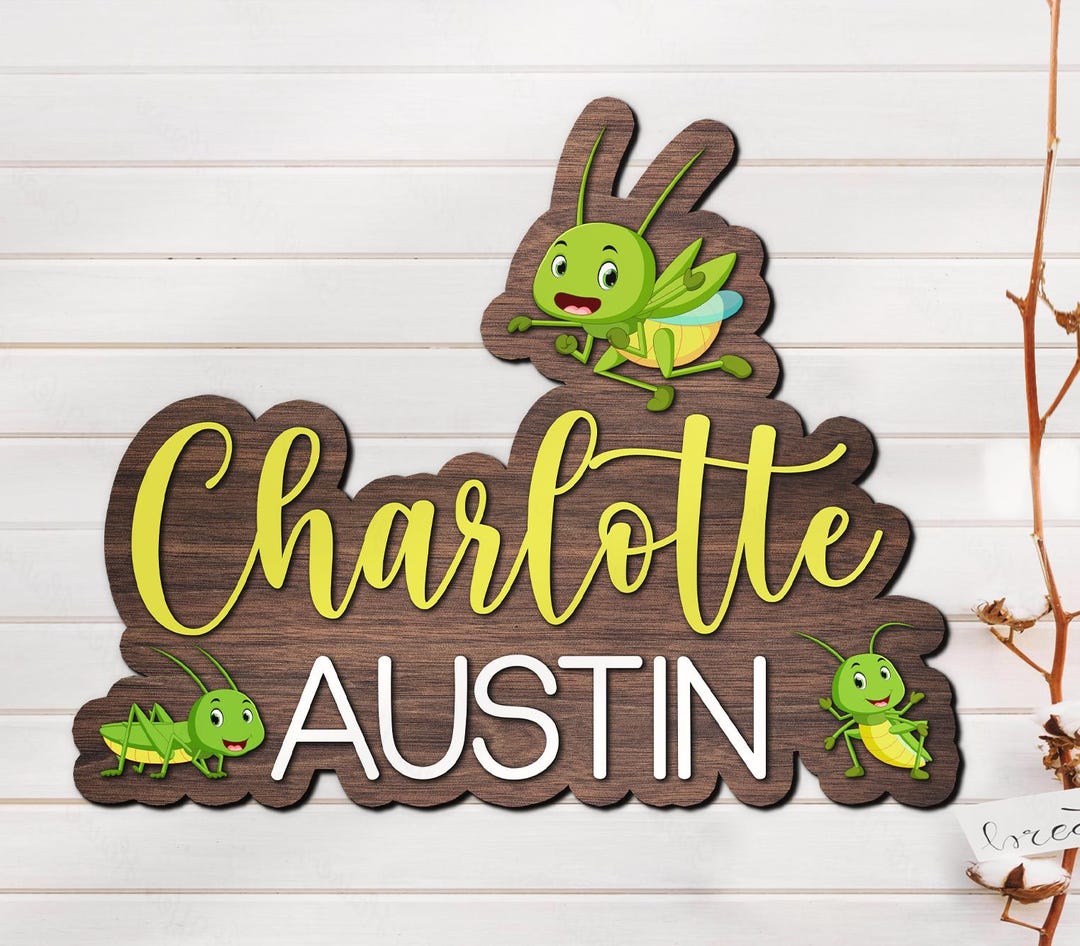 Custom Grasshopper 3D Wood Nursery Name Sign Personalized Insect Lover ...
