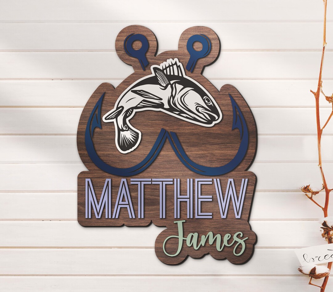 Custom Red Drum Fishing Hook Wood Nursery Name Sign Personalized ...