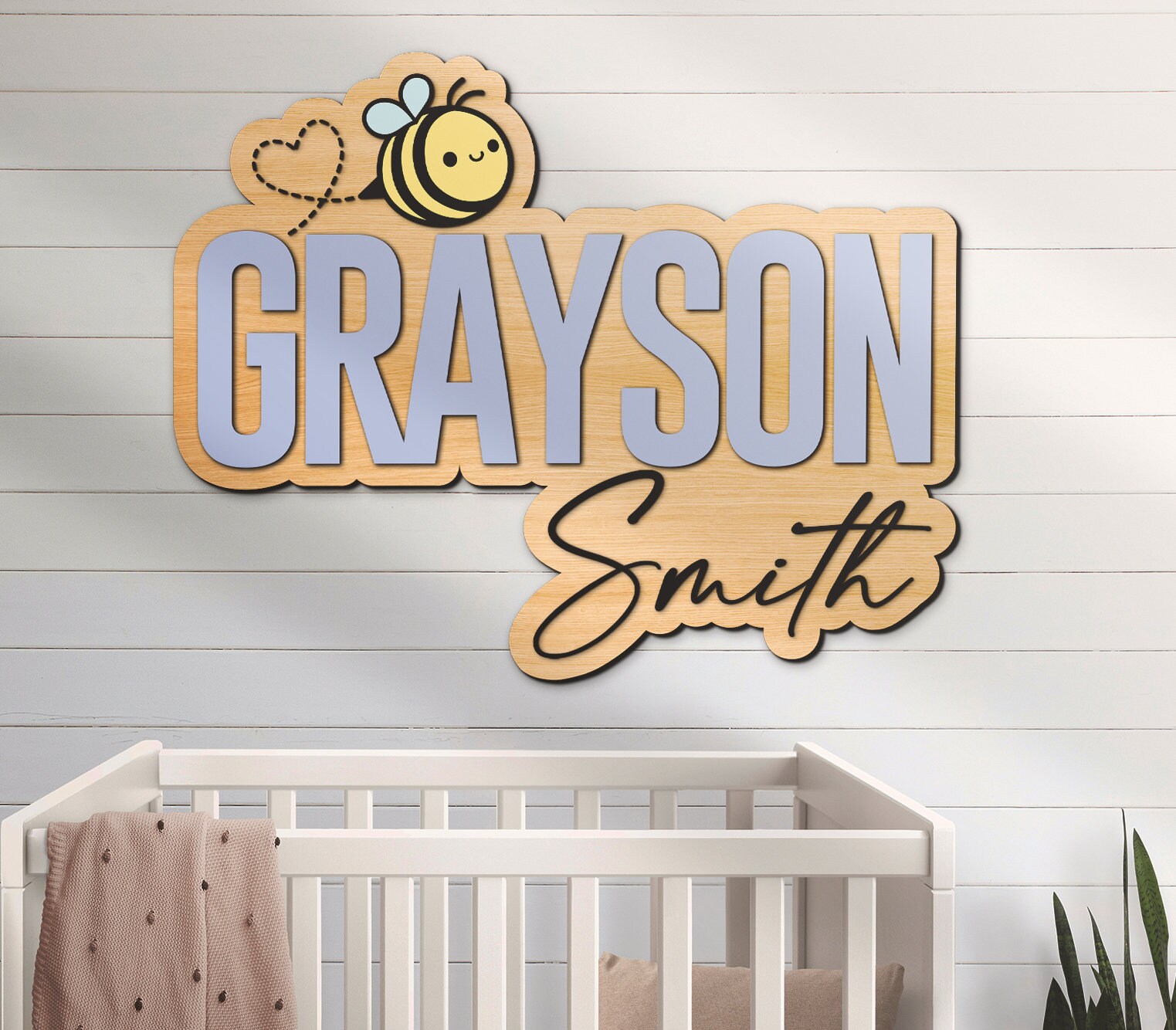 Custom Cute Honey Bee 3D Wooden Nursery Name Sign Personalized - Etsy