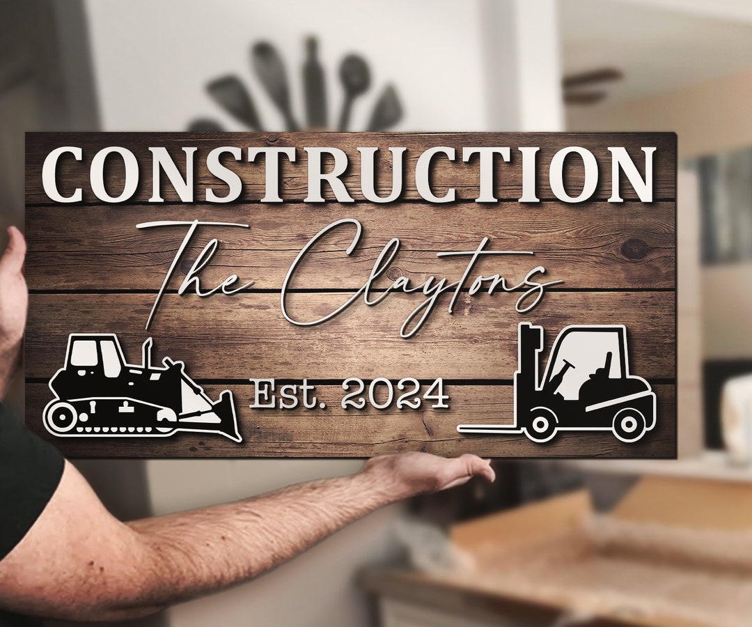 Custom Contruction Wood Name Sign Personalized Construction Heavy ...