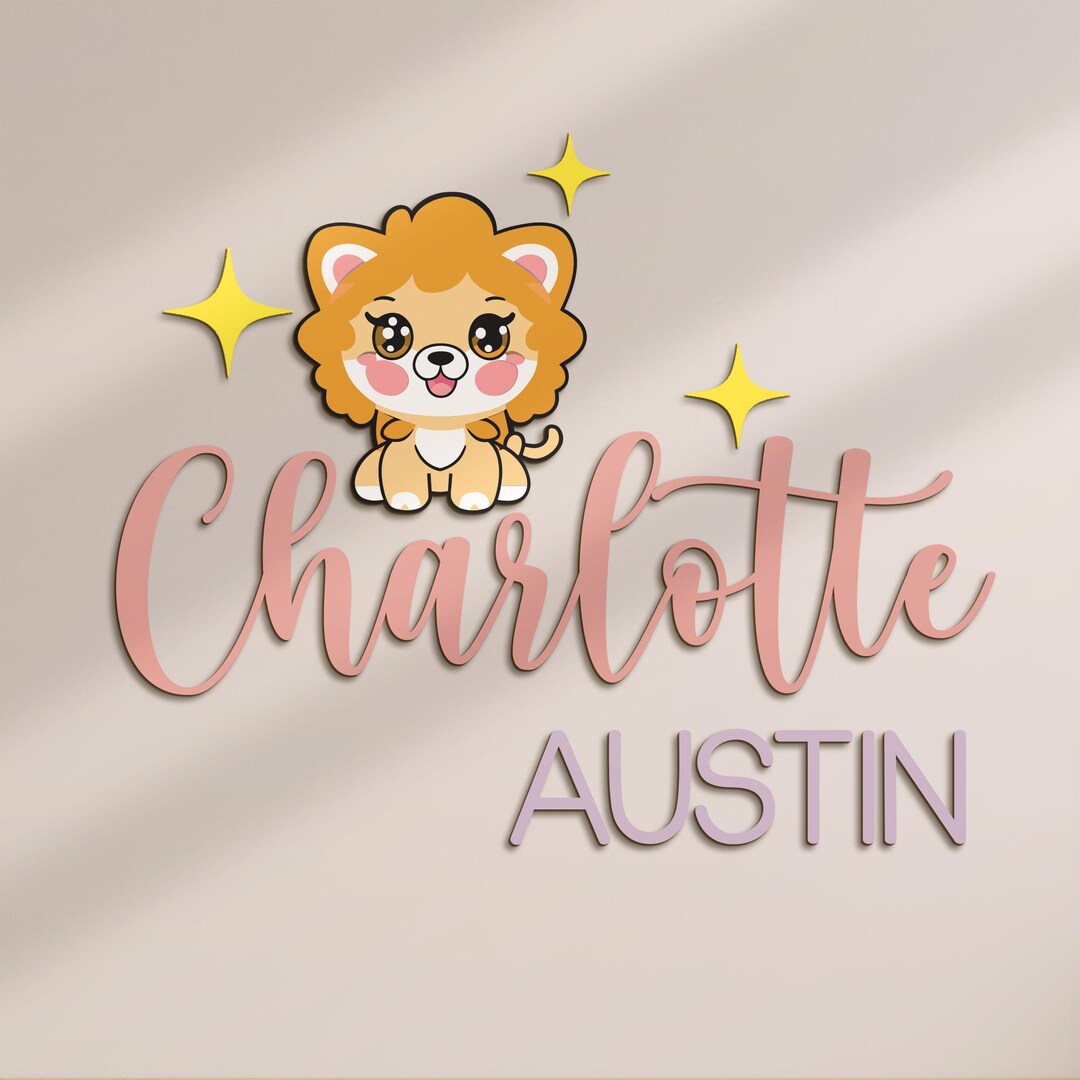 Personalized Cute Lioness Animal Wooden Nursery Name Sign Custom Jungle ...