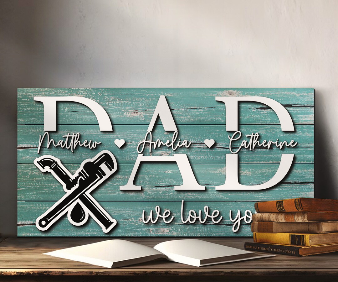 Custom Plumbing Dad Kid Name Wood 3D Sign Personalized Father Day Papa ...