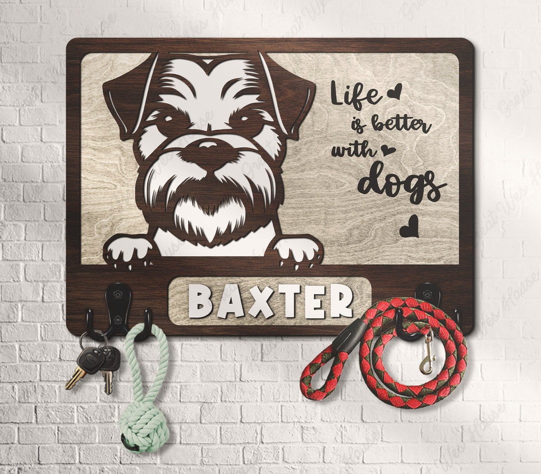 Custom Wooden Leash Holder for Wall Personalized Miniature Schnauzer ...