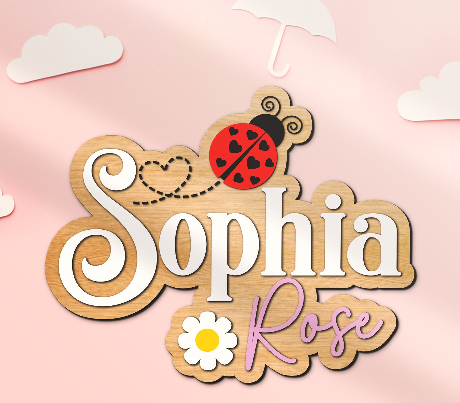 Custom Ladybug 3D Wooden Nursery Name Sign Personalized Ladybird Wood ...