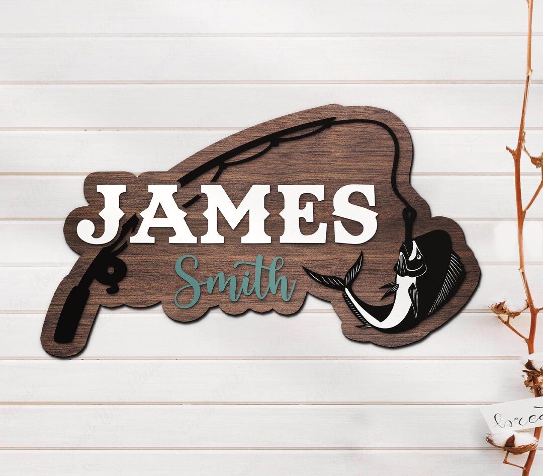 Custom Mahi Mahi Fish Pole Wood Nursery Name Sign Personalized Fisher ...