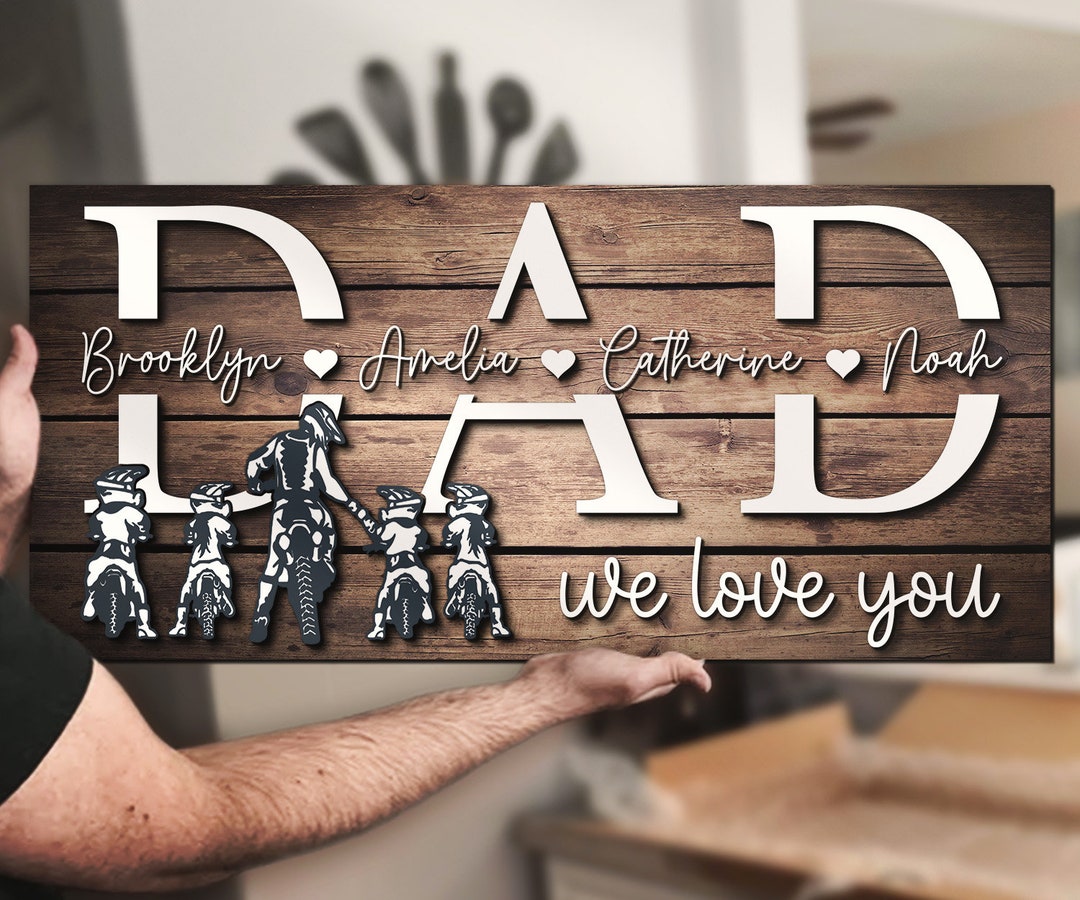 Custom Motocross Biker Dad Kid Son Daughter Name Wood Sign Personalized ...