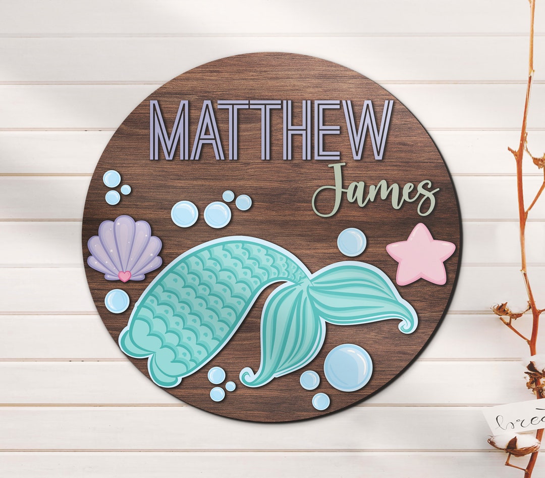 Custom Mermaid Under the Sea Kid 3D Wood Nursery Name Sign Personalized ...