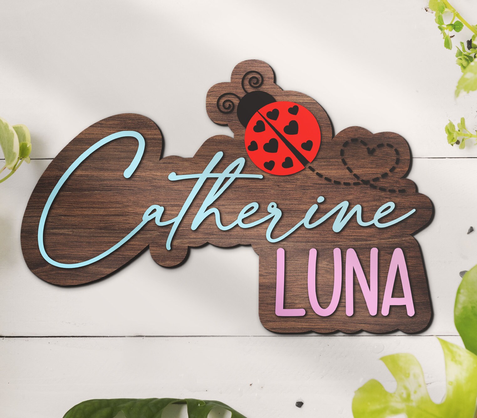 Custom Ladybug 3D Wooden Nursery Name Sign Personalized Ladybird Wood ...