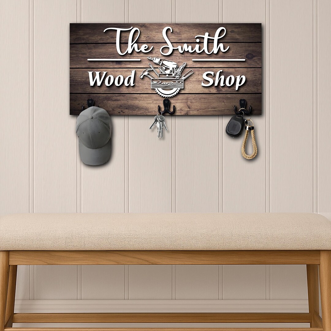 Custom Wood Shop Key Holder Name Sign Personalized Garage Sign Large ...