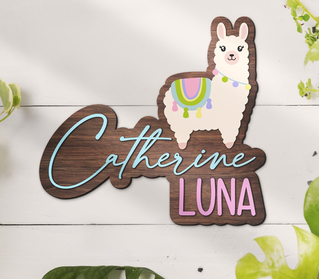 Custom Cute Llama Wooden Nursery Name Sign Personalized Alpaca Wood ...