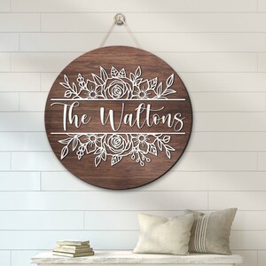 Custom Family Name Sign Personalized Large Wooden Floral Flower Wedding ...