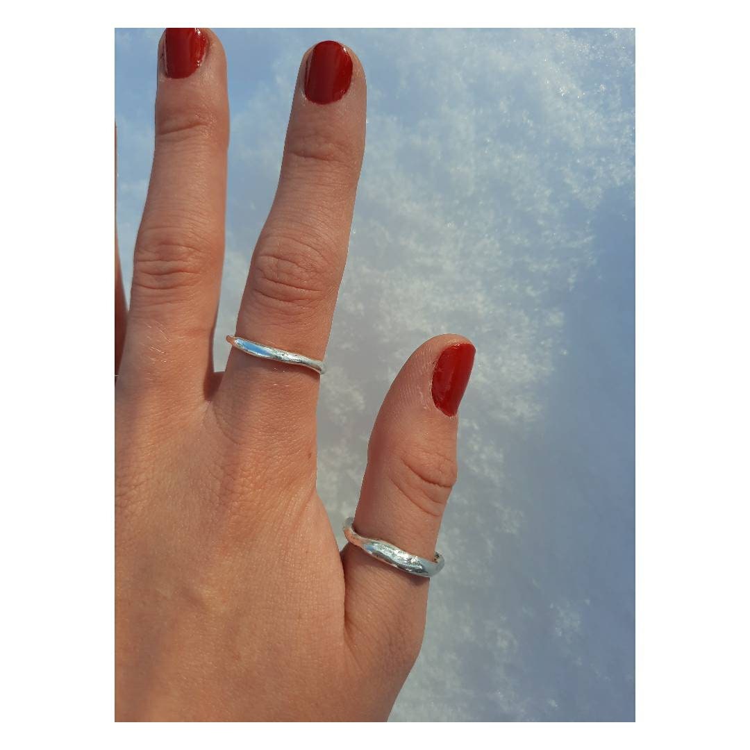 Molten Silver Ring Organic Wobbly Stacking Ring Band - Etsy.de