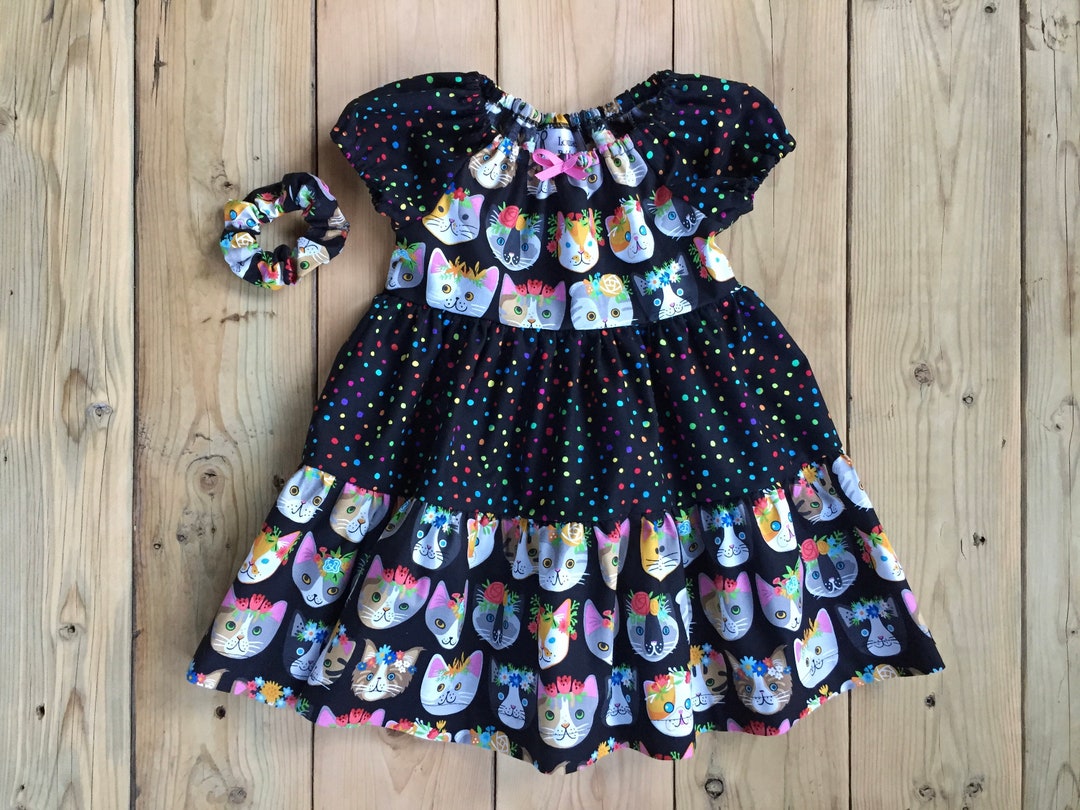 Cats Dress, Layers Ruffle Dress With Cats Design, Boho Dress, Sleeves ...