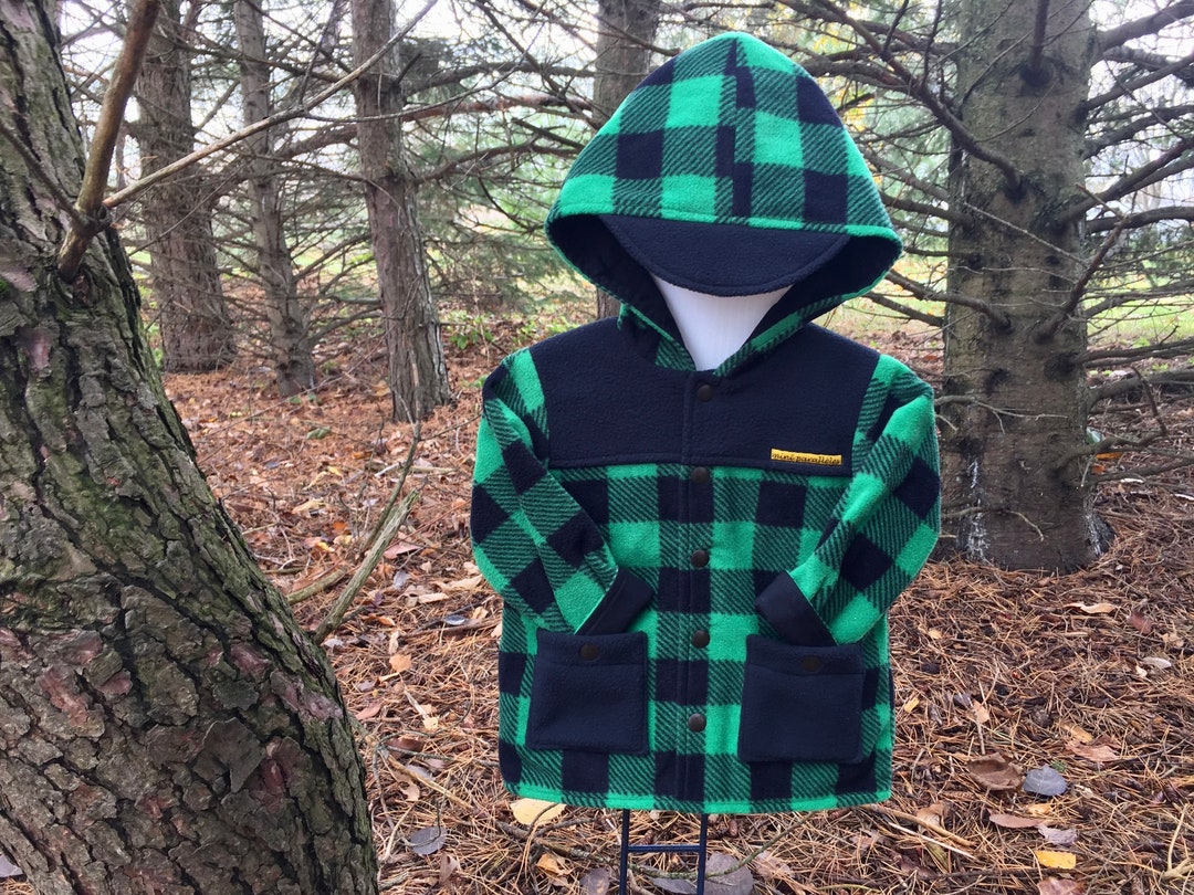 Kids Lumberjack Jacket, Long Sleeves Green Buffalo Plaid Coat, Boys ...