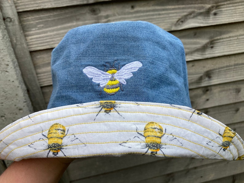 Bumble Bee Embroidered Soft Cotton Denim Sun Hat. Bucket Hat - Etsy