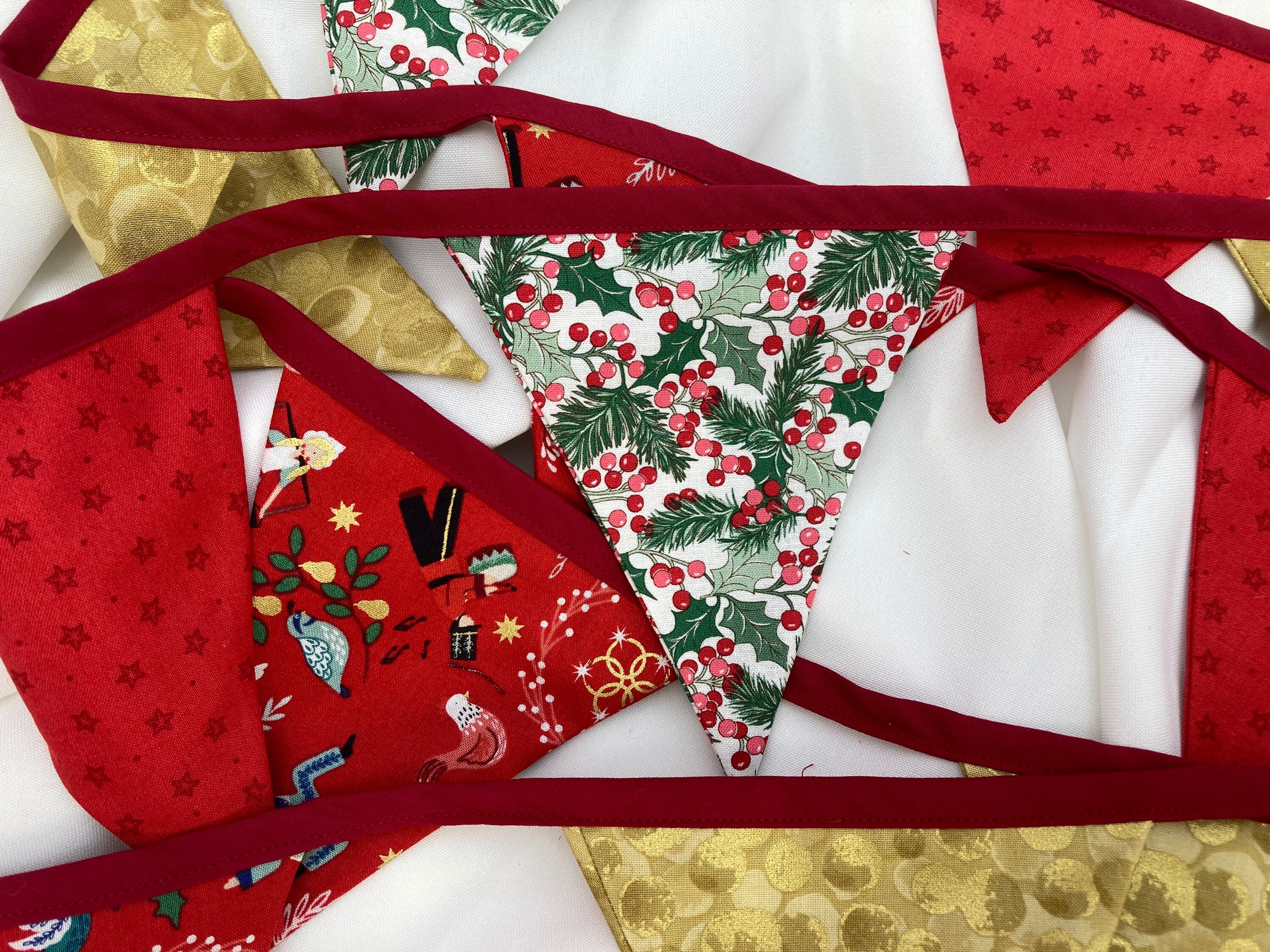 Christmas Bunting. Festive, Traditional. Cotton Fabric. Red and Gold ...