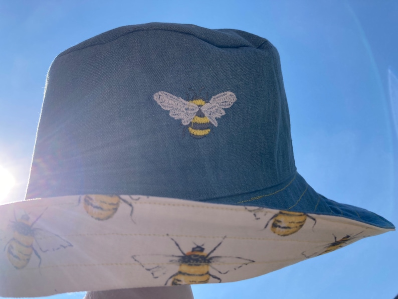 Bumble Bee Embroidered Soft Cotton Denim Sun Hat. Bucket Hat - Etsy