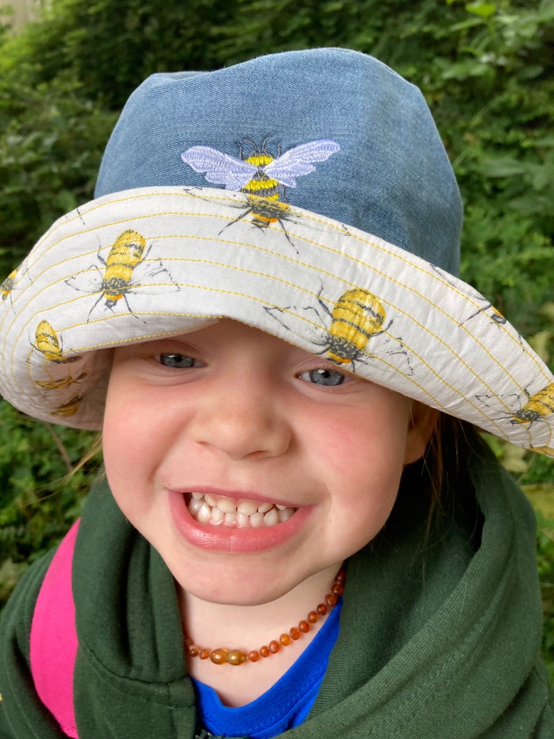 Bumble Bee Embroidered Soft Cotton Denim Sun Hat. Bucket Hat - Etsy