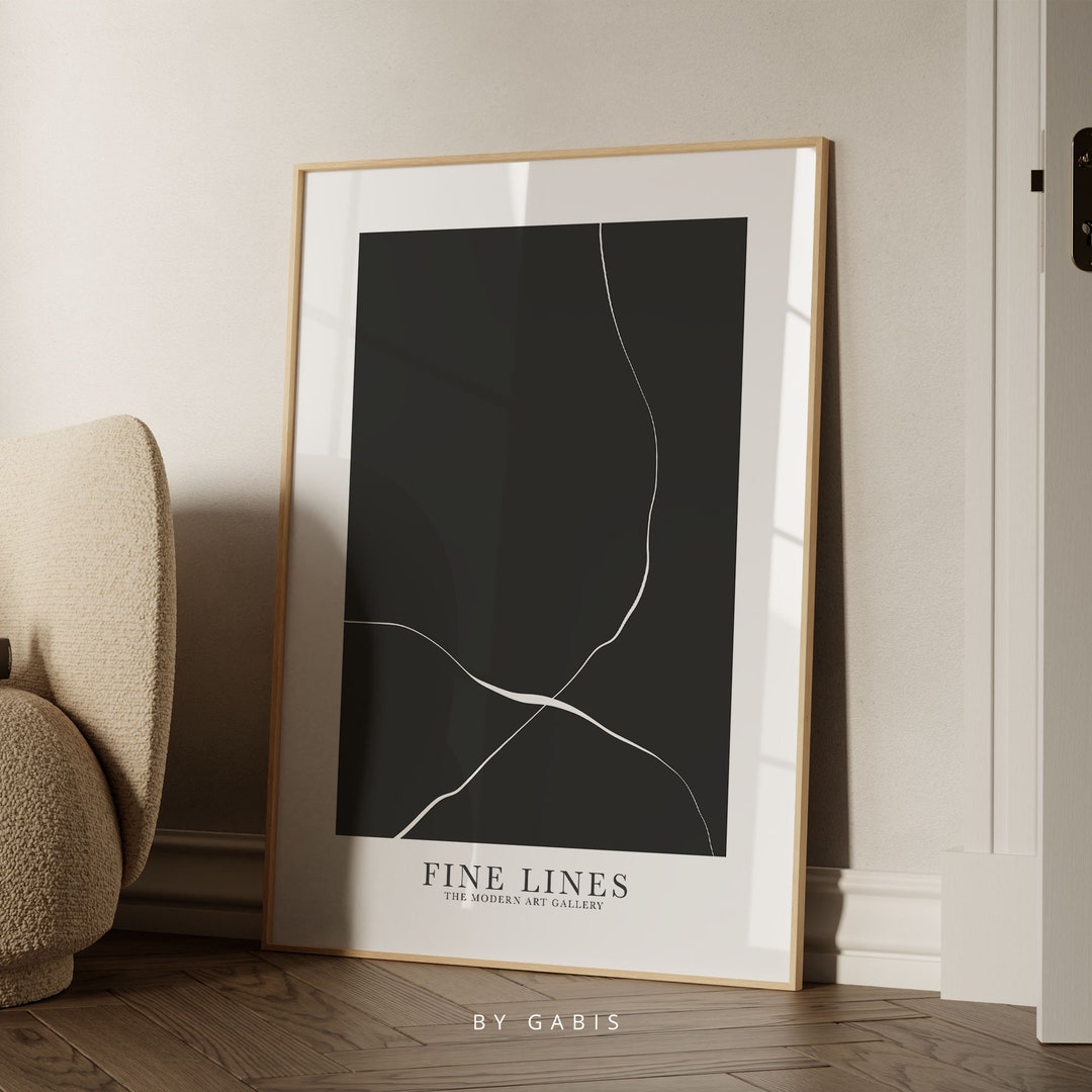 Minimalist Black Fine Lines Art Print: Abstract Modern Wall Decor ...