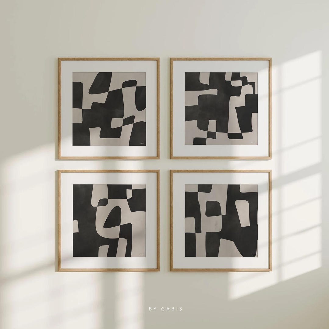 Abstract Geometric Square Art Print: Black & Gray Gallery Wall (set of ...