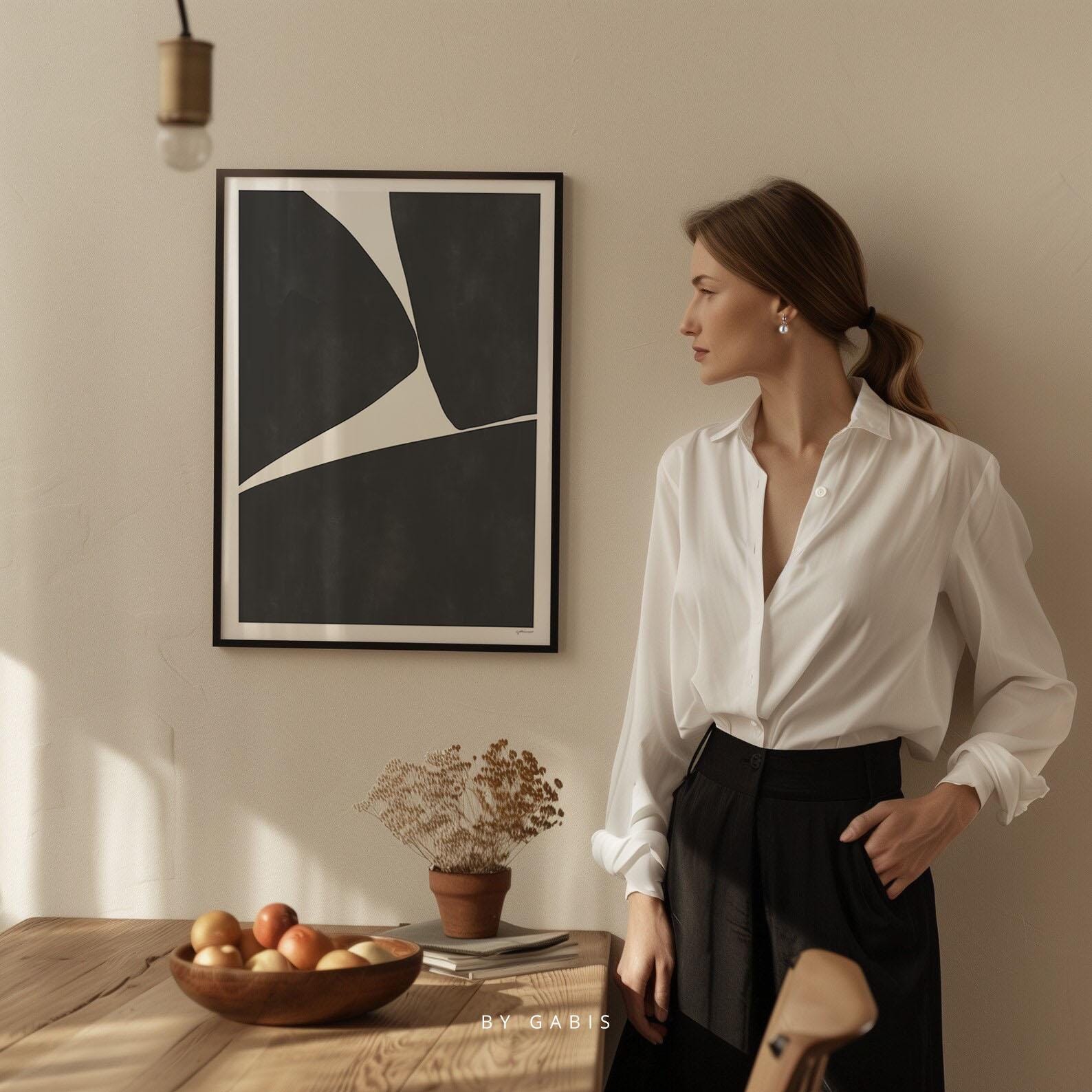 Black Abstract Shapes Art Print: Minimalist Modern Wall Decor (instant ...