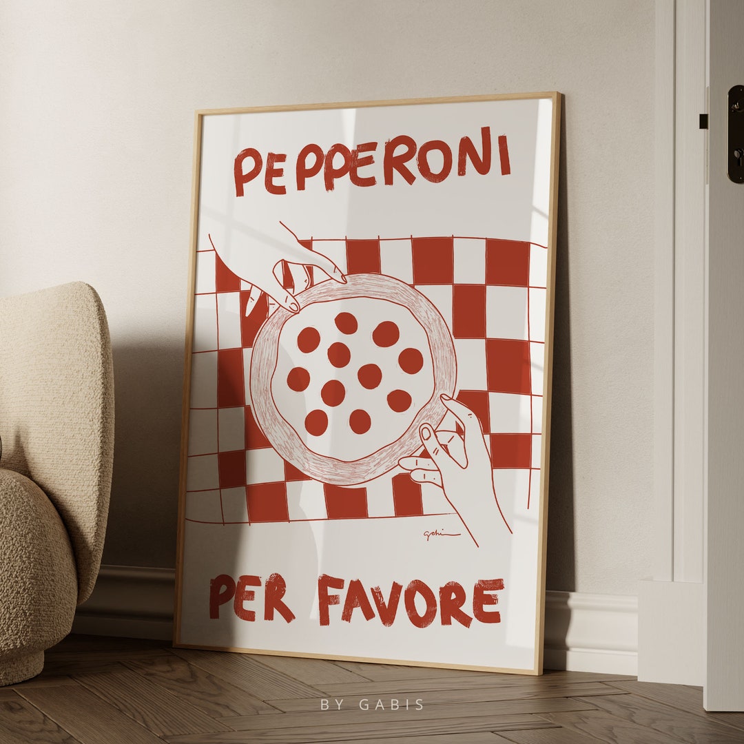Pepperoni Pizza Print Vintage Food Poster Kitchen Printable Wall Art ...