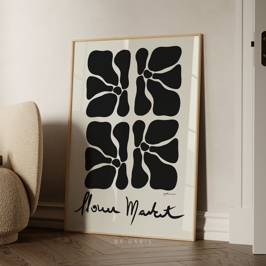 Flower Market Print Botanical Printable Wall Art Floral Black and White ...