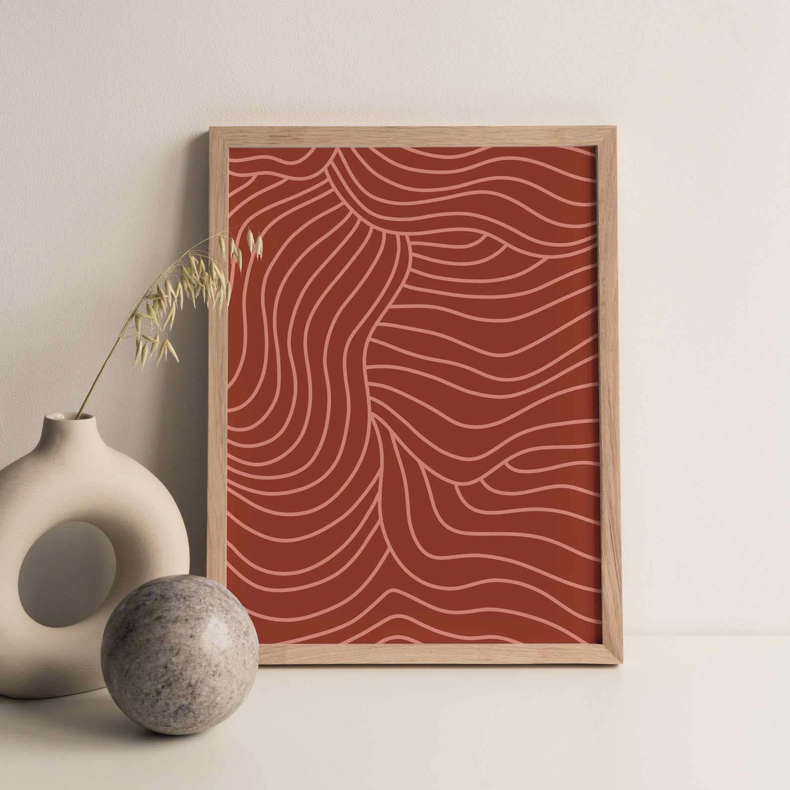 Abstract Lines Printable Wall Art Terracota Pink Boho Line Art | Etsy