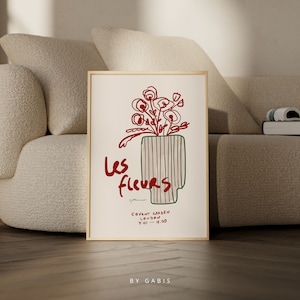 Les Fleurs Printable Wall Art Floral Poster Le Jardin Print Red and ...