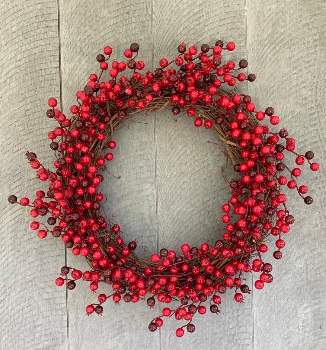 Red Berry Winter Wreath, 16 Inch Winter Berry Wreath, Rustic Winter ...