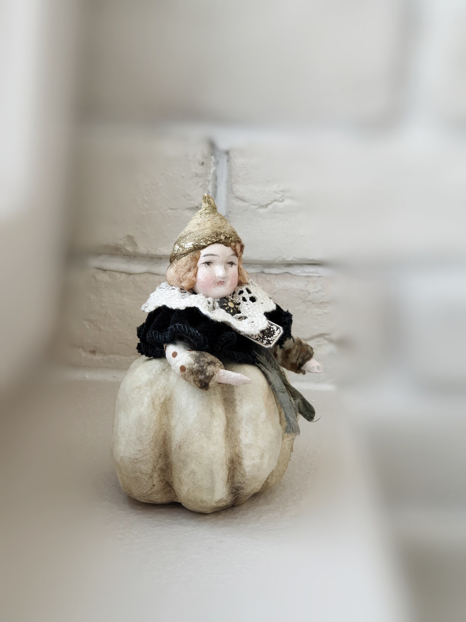 Fall Pumpkin Doll, Folk Art Decor, Spun Cotton Pumpkin, Collectible ...