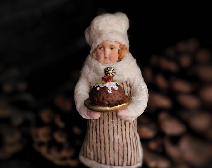 Little Chef Figurine With Christmas Pudding, Vintage Inspired Spun ...