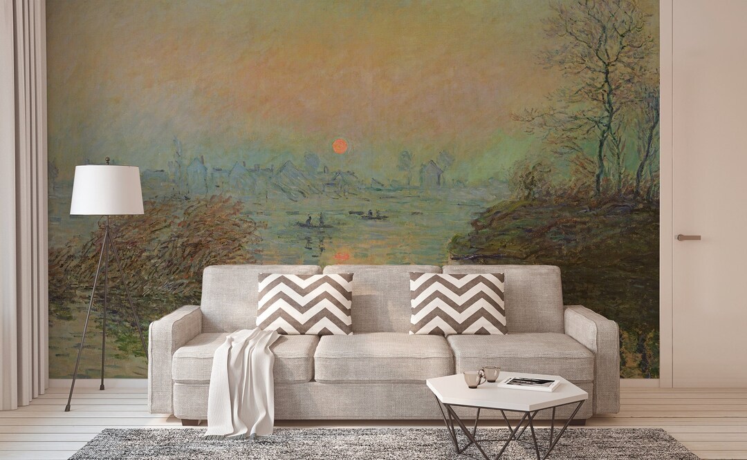 Mural Claude Monet Sun Setting Over the Seine at Lavacourt Nature ...