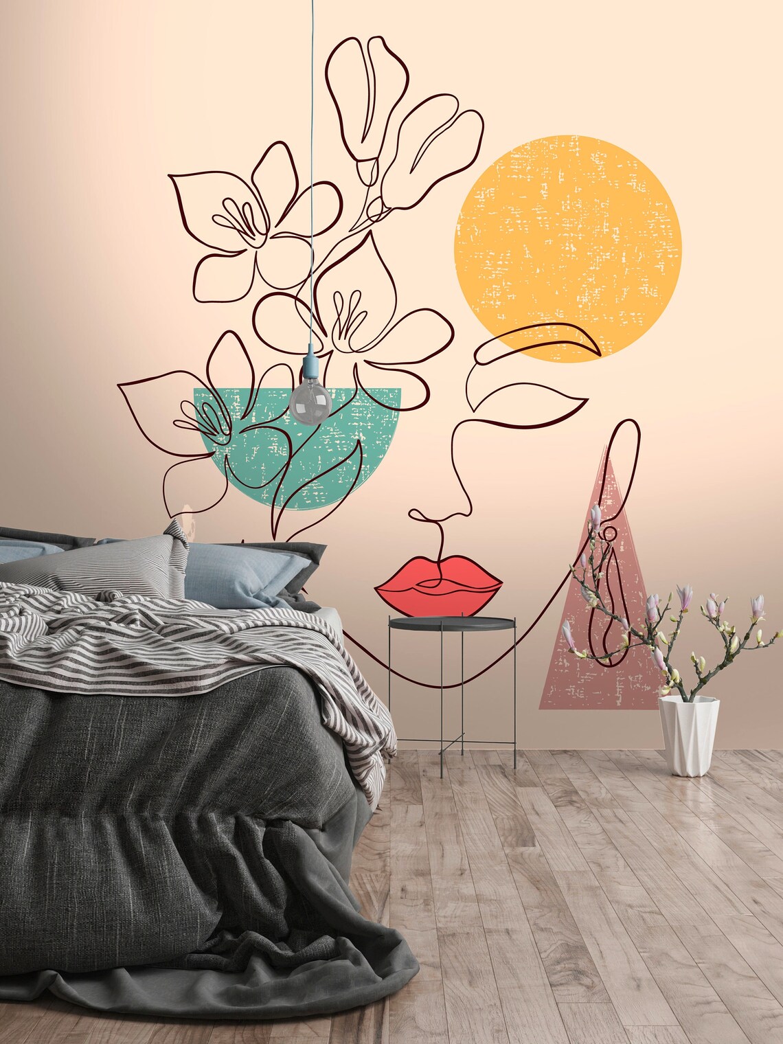 Photo Wallpaper Minimal Face Drawing Painting Face - Etsy