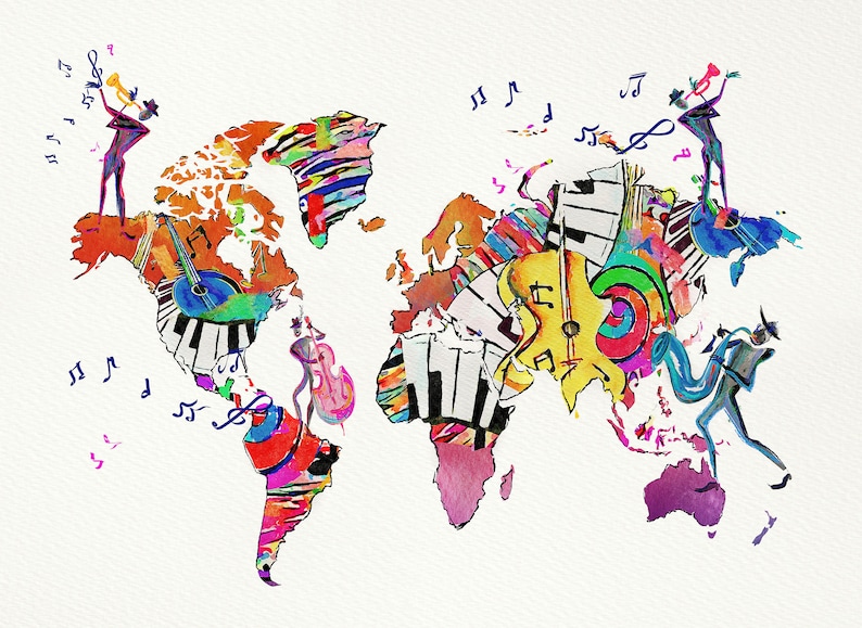 Photo Wallpaper World of Music World Map Made of - Etsy